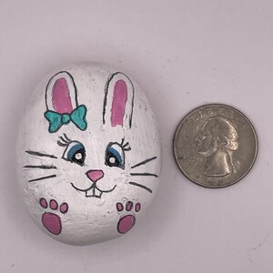 Cute Easter Bunny With a Bow, Easter Decor, Spring Painted Rock, Stone ...