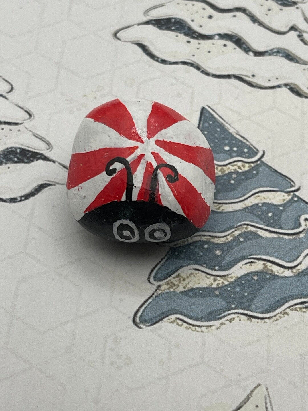 Candy Cane Peppermint Ladybug, Christmas Holiday Painted Rock, Pebble ...