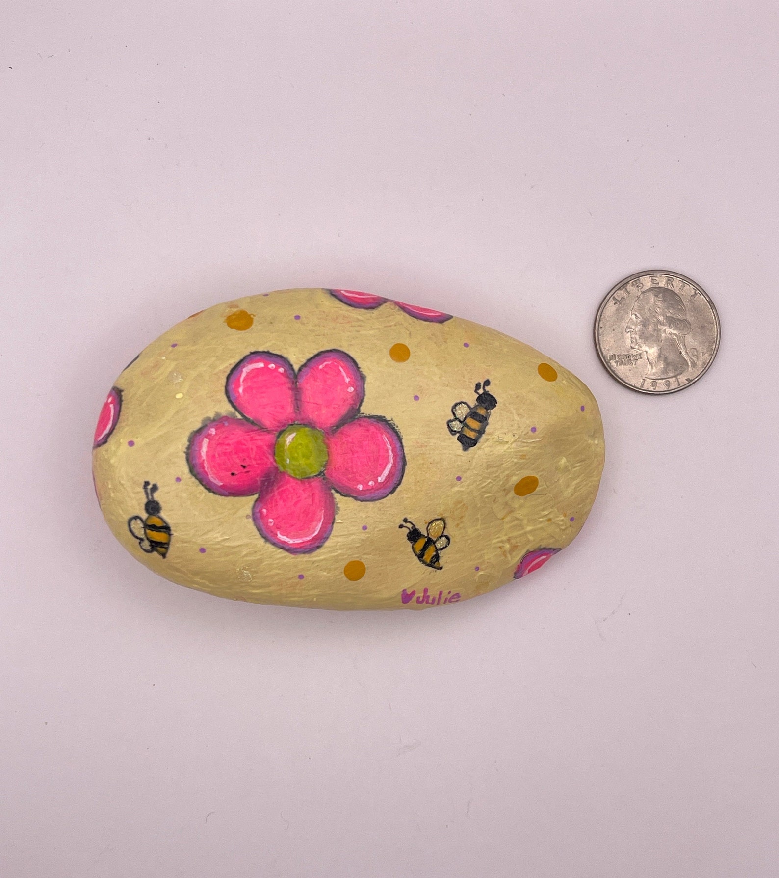 Bumble Bees With Neon Pink Flowers, Bee Summer Fun, Painted Rock, Painted Stone Art - Etsy
