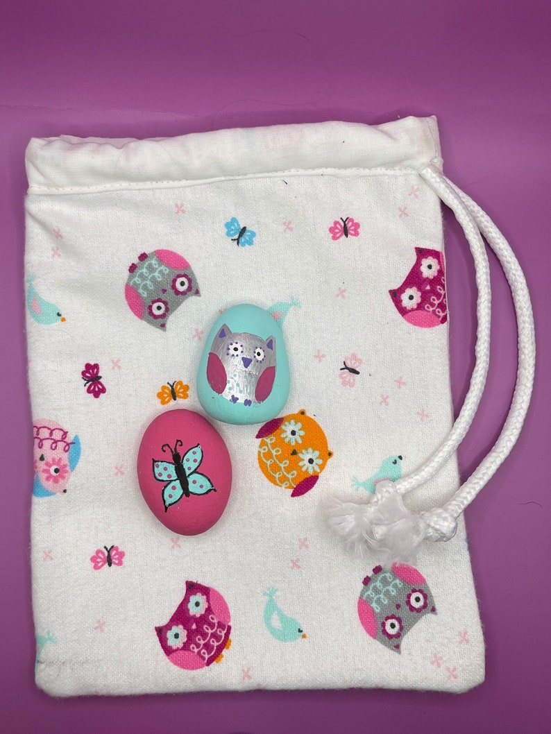 Hand Painted Rocks Sewn Lined Drawstring Bag Cute Owl and - Etsy