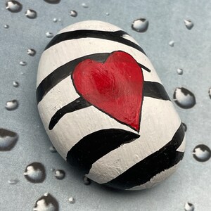 Red Heart on Zebra Stripes, Valentine Gift, Love Painted Rock, Pebble ...