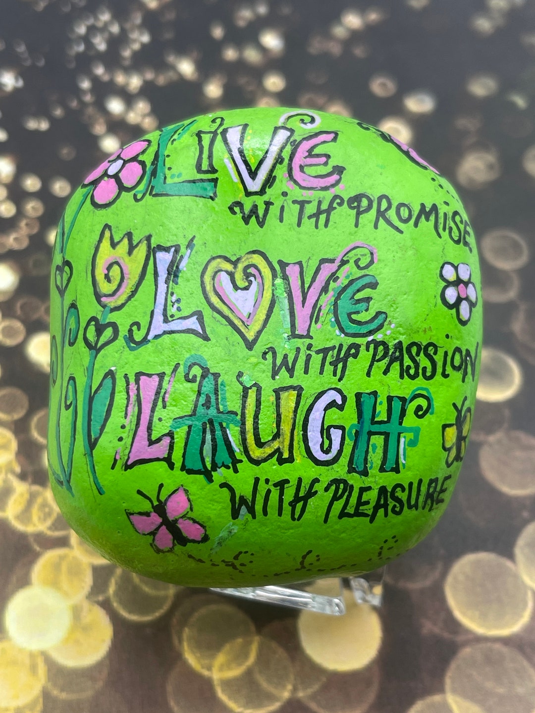 Green Live Laugh Love, Inspirational Painted Rock, Stone Painting ...