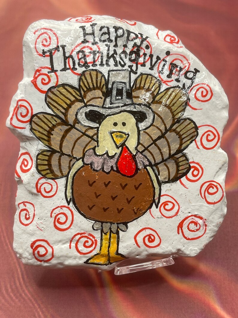 Happy Thanksgiving Turkey Pilgrim, Fall Decoration, Hand Painted Rock ...