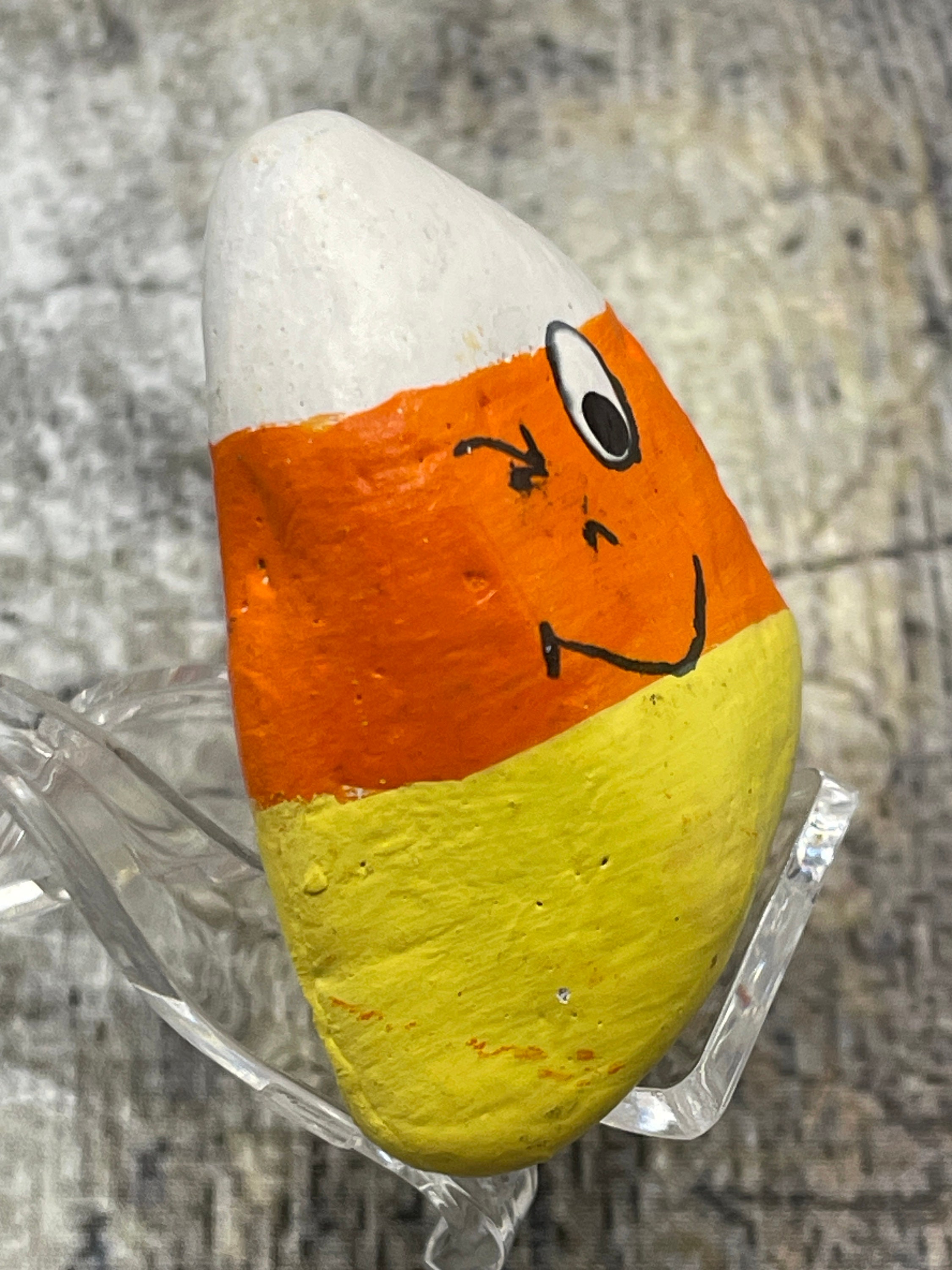 Cartoon Winking Candy Corn Hand Painted Rock, Halloween Rock Art, Cute ...