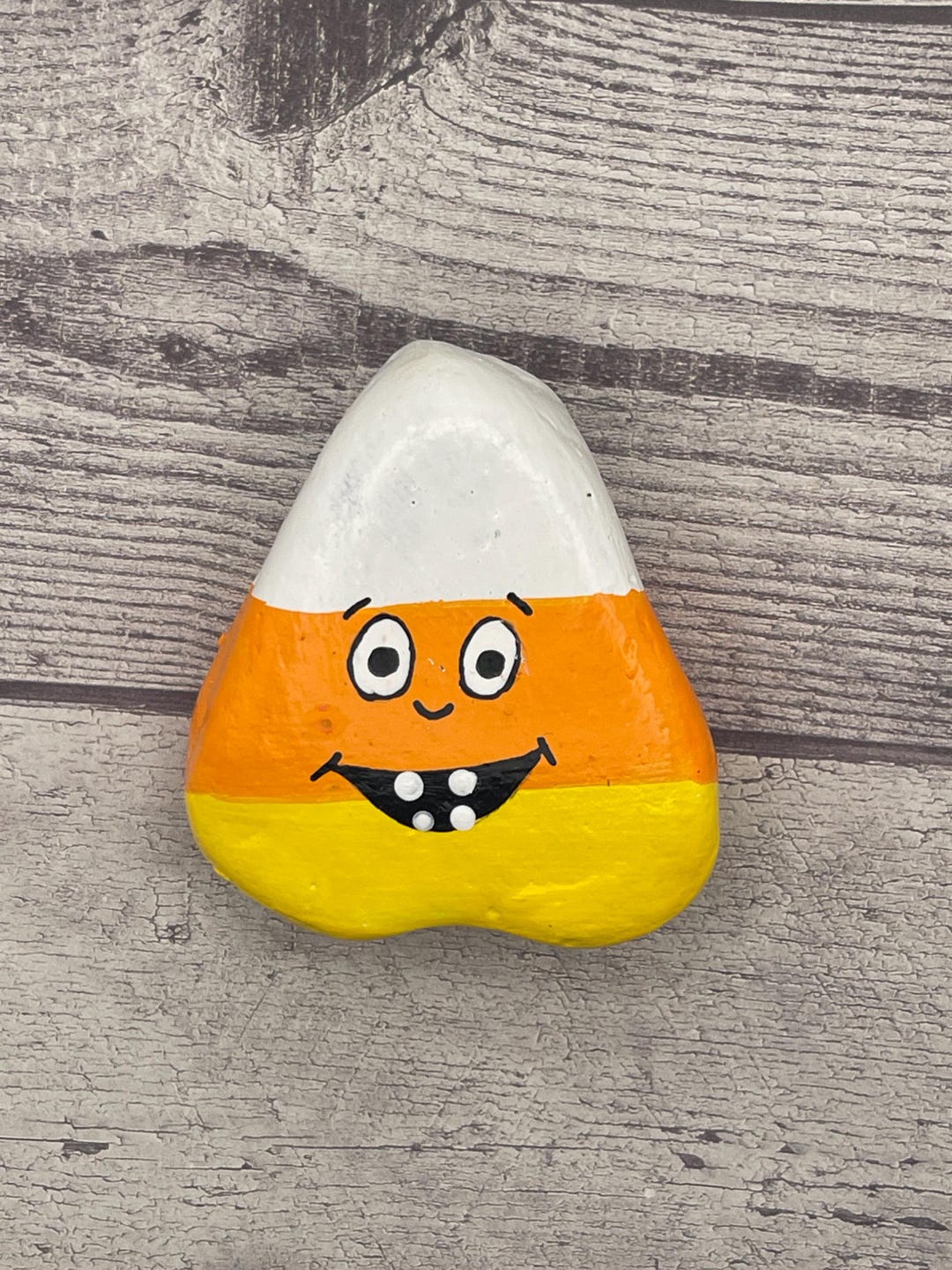 Cartoon Smiling Teeth Face Candy Corn, Hand Painted Rock, Fall Art ...