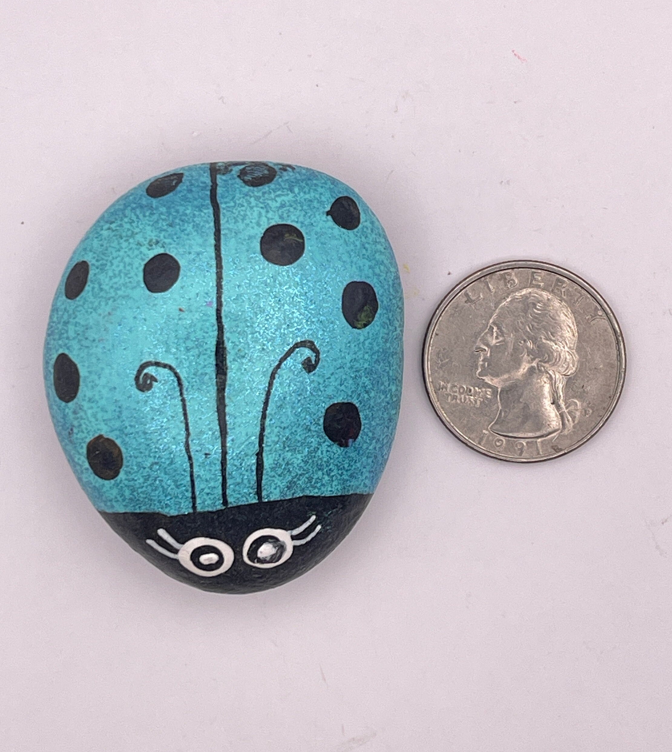 Cute Turquoise Glitter Ladybug, Cartoon Animal Art, Painted Rock, Stone ...