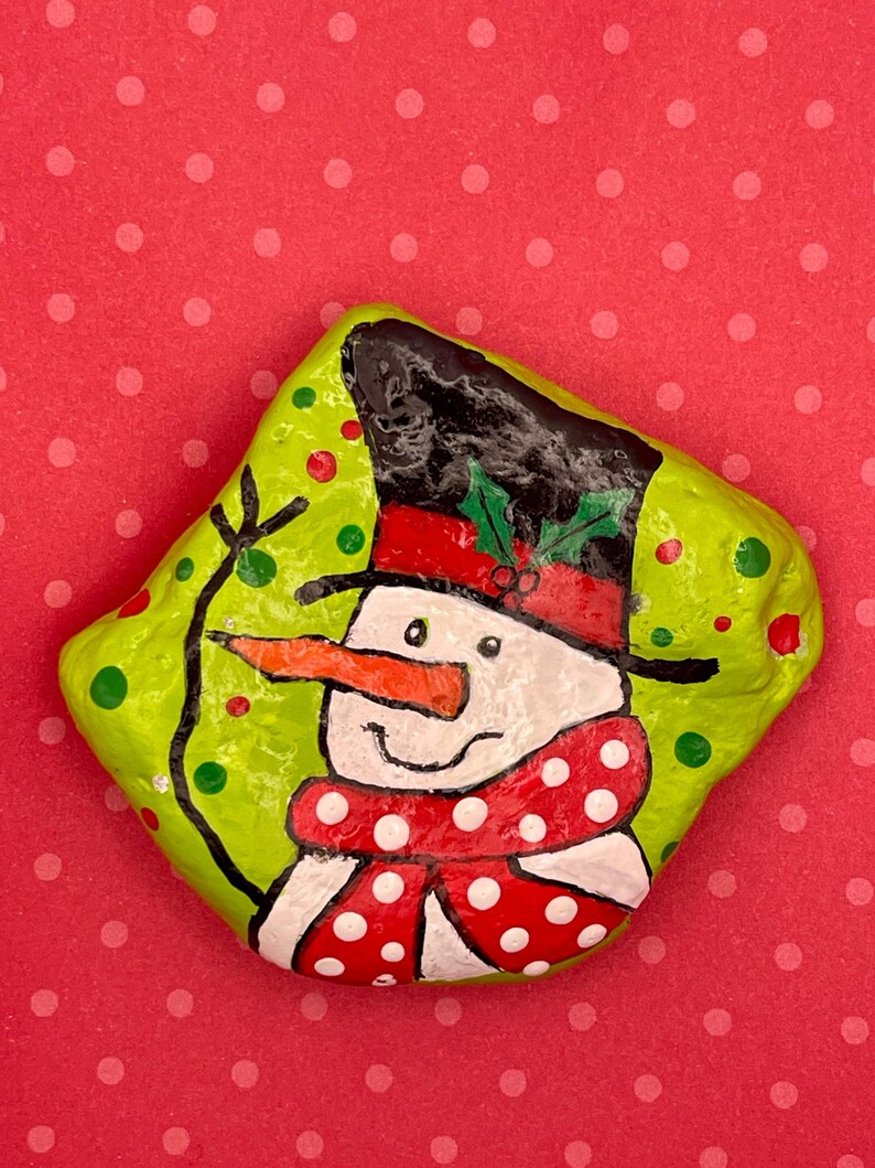 Snowman Wearing Top Hat Waving, Winter Christmas Painted Rock, Kindness ...