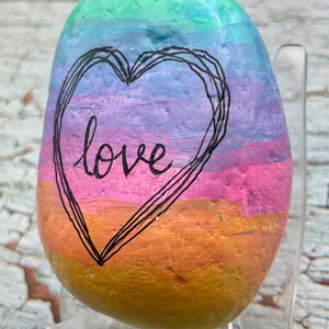 Rainbow Love Stone With Unique Heart Design, Inspirational Decor ...