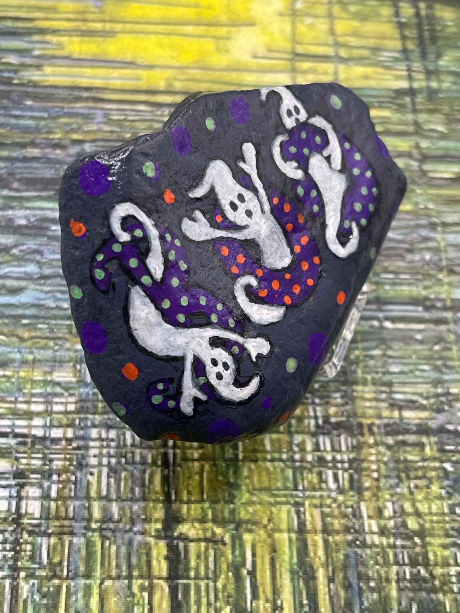 Hand Painted "boo" Rock With Whimsical Ghosts, Cute Halloween Painted ...