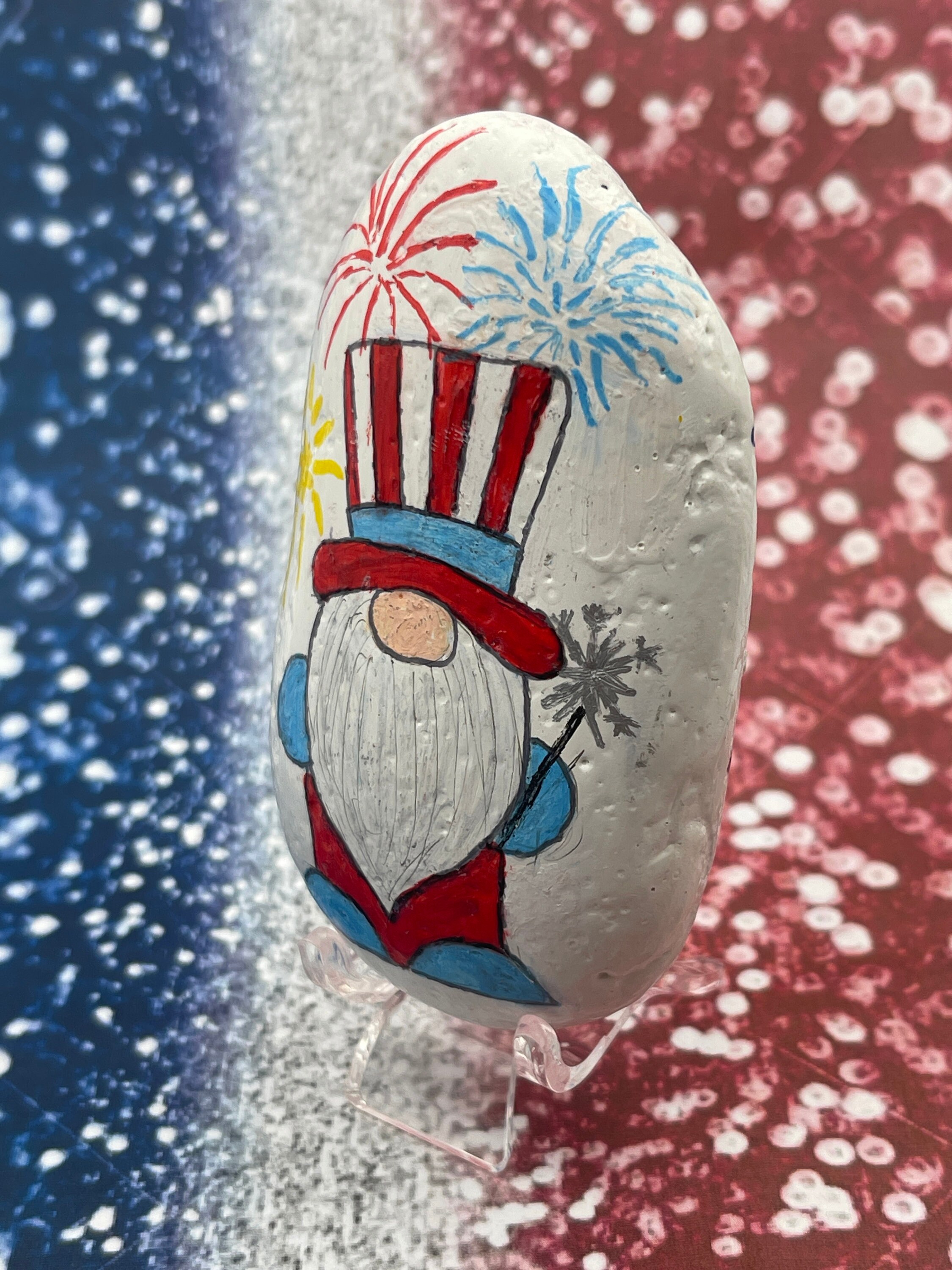 Uncle Sam Patriotic Gnome Red White and Blue Painted Rock - Etsy