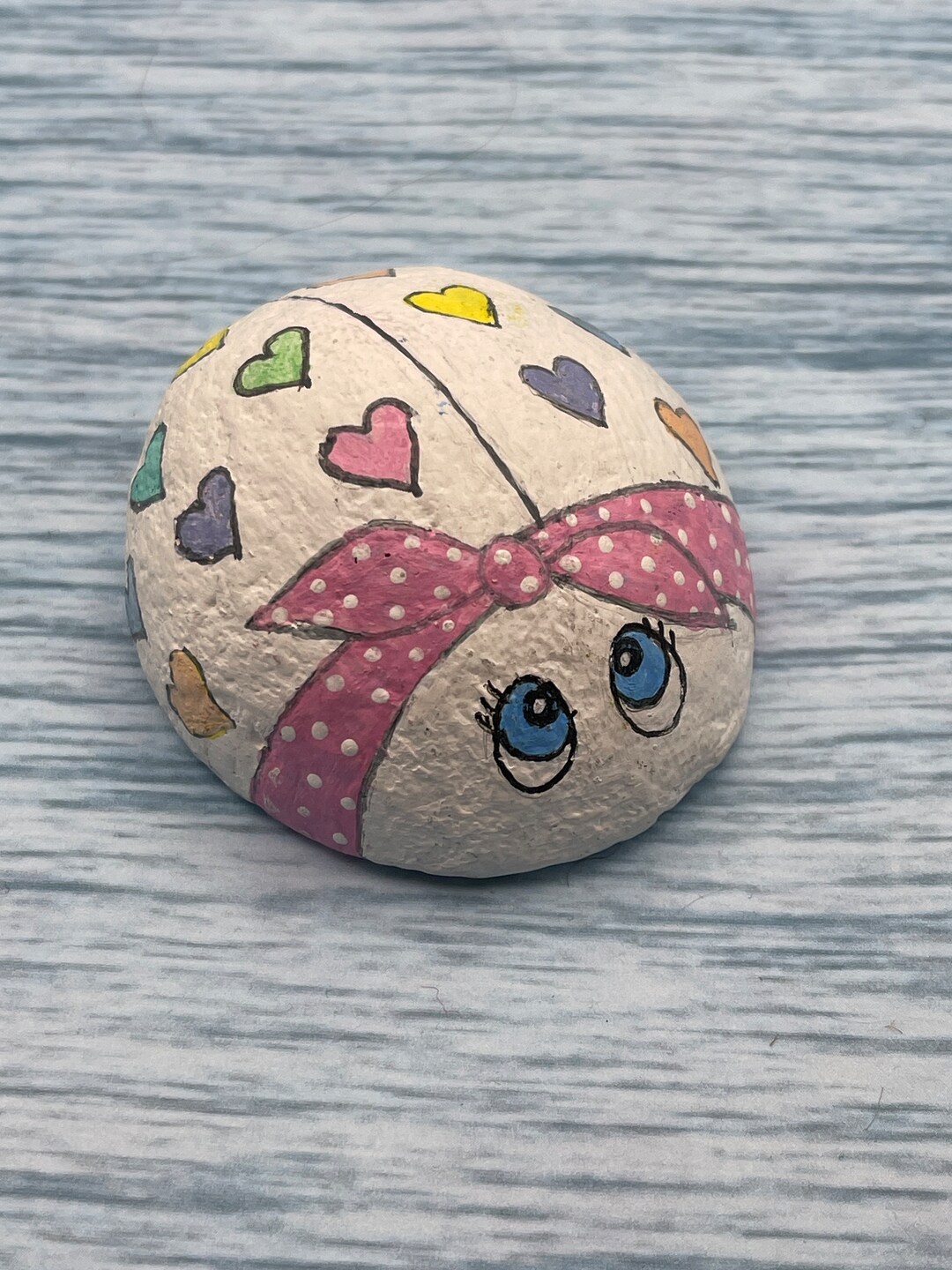 Pink Bandana Bug With Pastel Hearts, Valentine Gift, Painted Rock ...