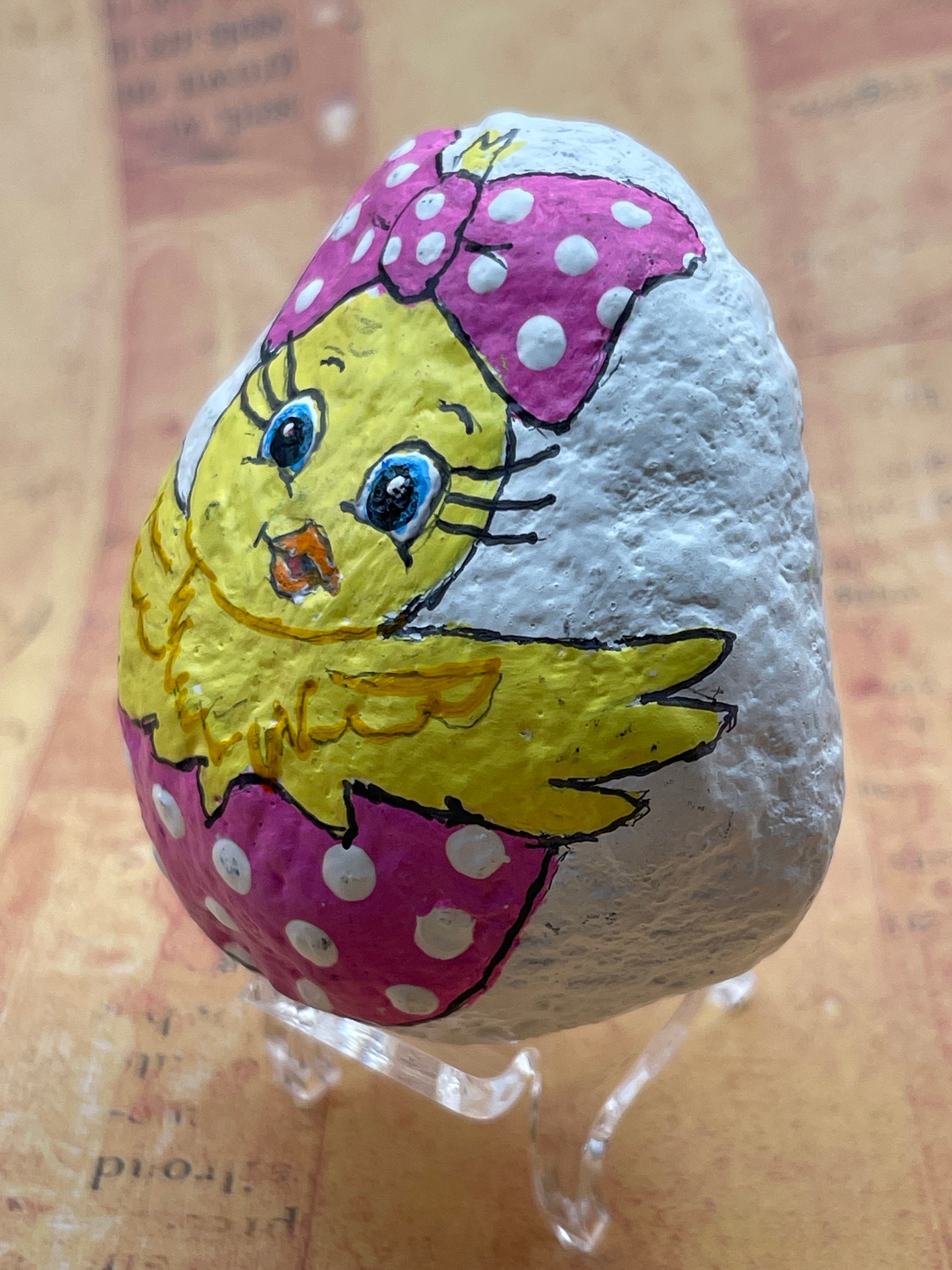 Chick With a Pink Bow Sitting in a Cracked Polka Dot Easter Egg, Happy ...