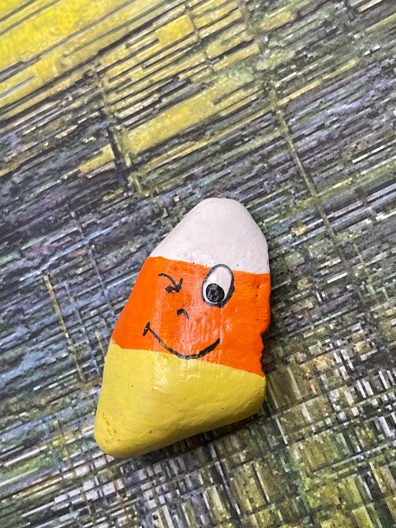 Cartoon Winking Candy Corn Hand Painted Rock, Halloween Rock Art, Cute ...