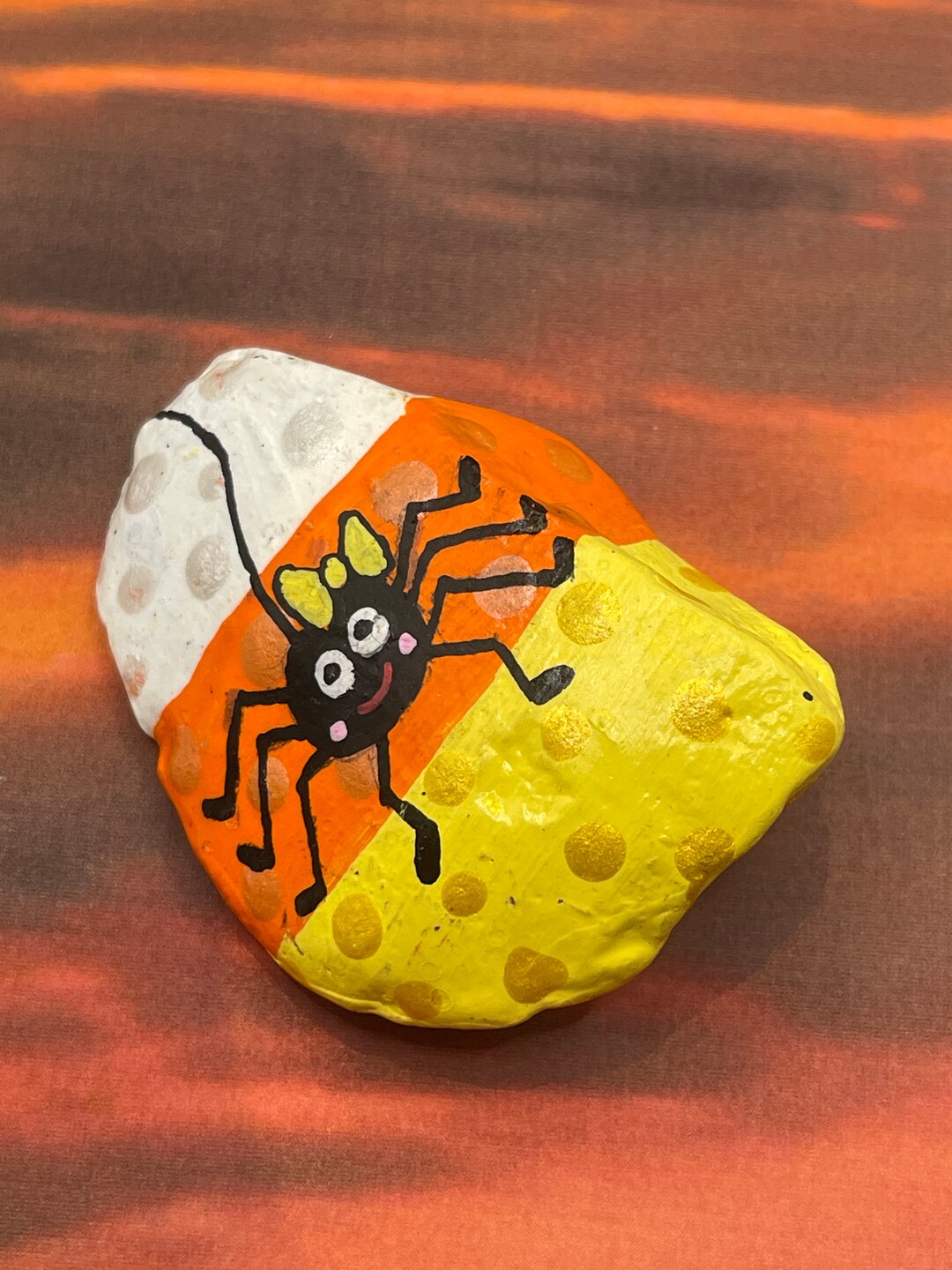 Cute Cartoon Spider With Bow on Candy Corn Painted Rock, Hand Painted ...