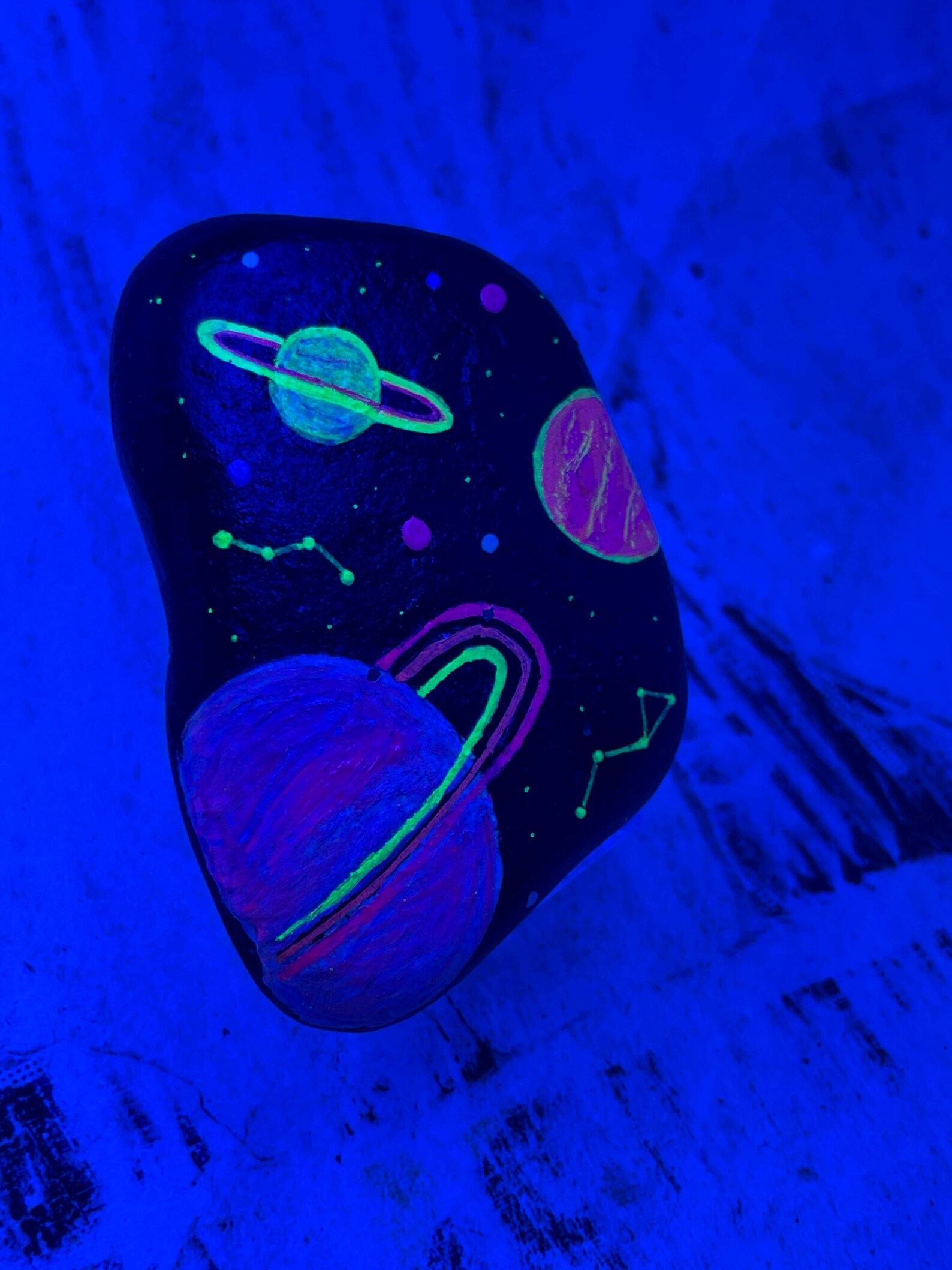 Fluorescent Planets Solar System, Black Light Painted Rock, Trippy Art ...