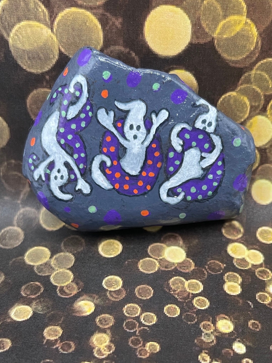 Hand Painted "boo" Rock With Whimsical Ghosts, Cute Halloween Painted ...