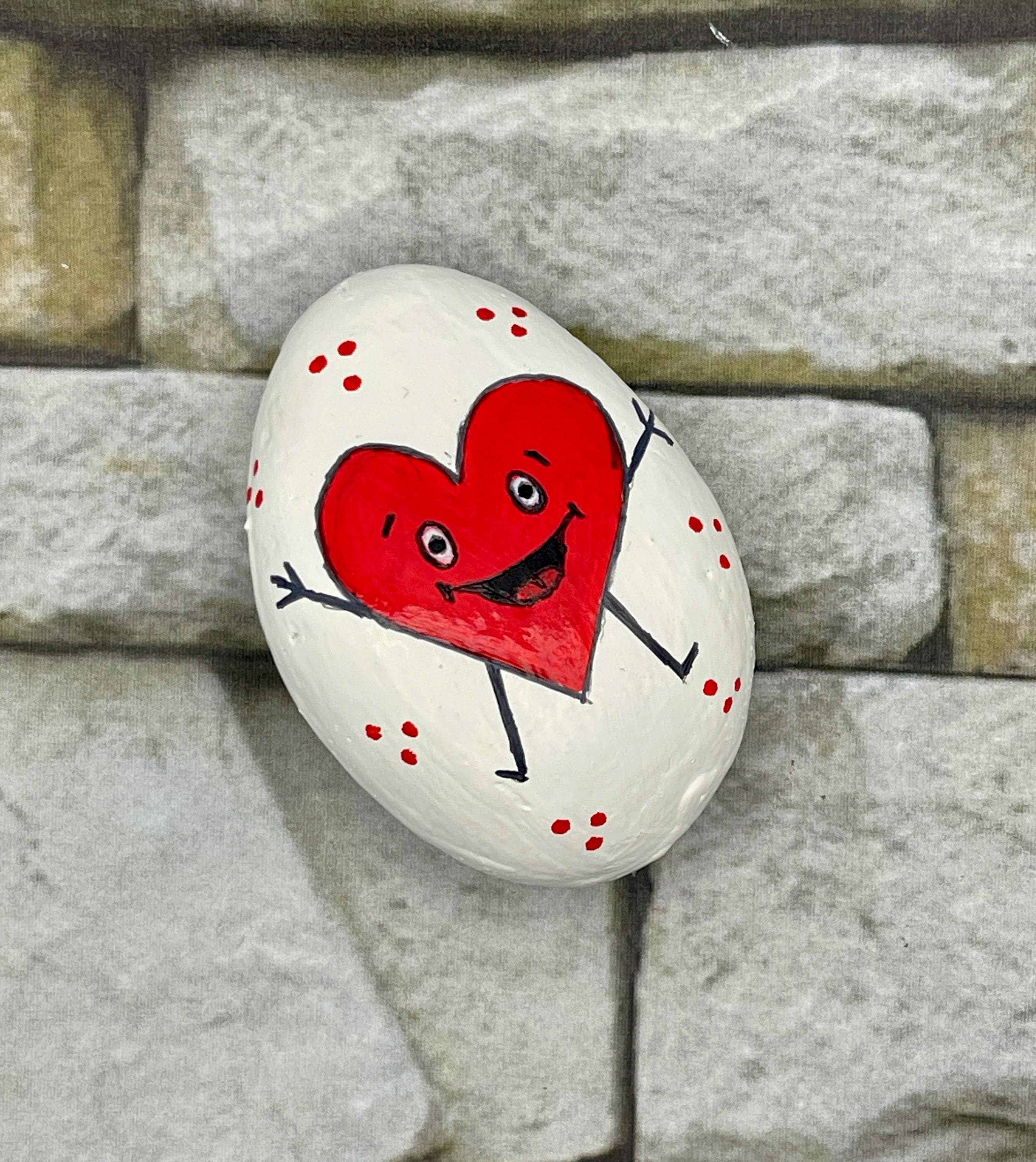 Whimsical Smiling Red Heart, Hugs, Valentine Decor, Painted Rock, Stone ...