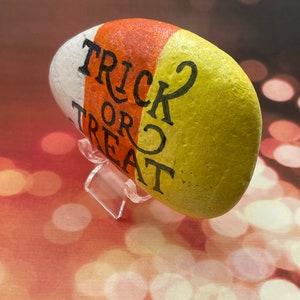 Candy Corn Trick or Treat Glitter Painted Rock, Hand Painted Halloween ...