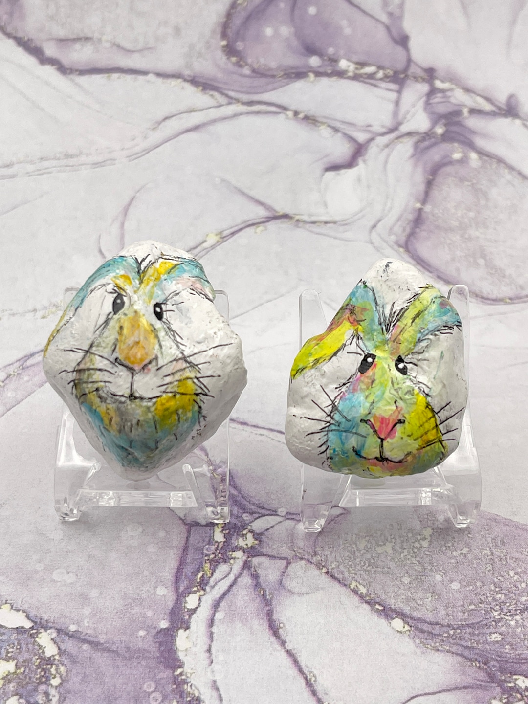 Pair of Whimsical Easter Bunnies, Easter Decor, Spring Painted Rock ...