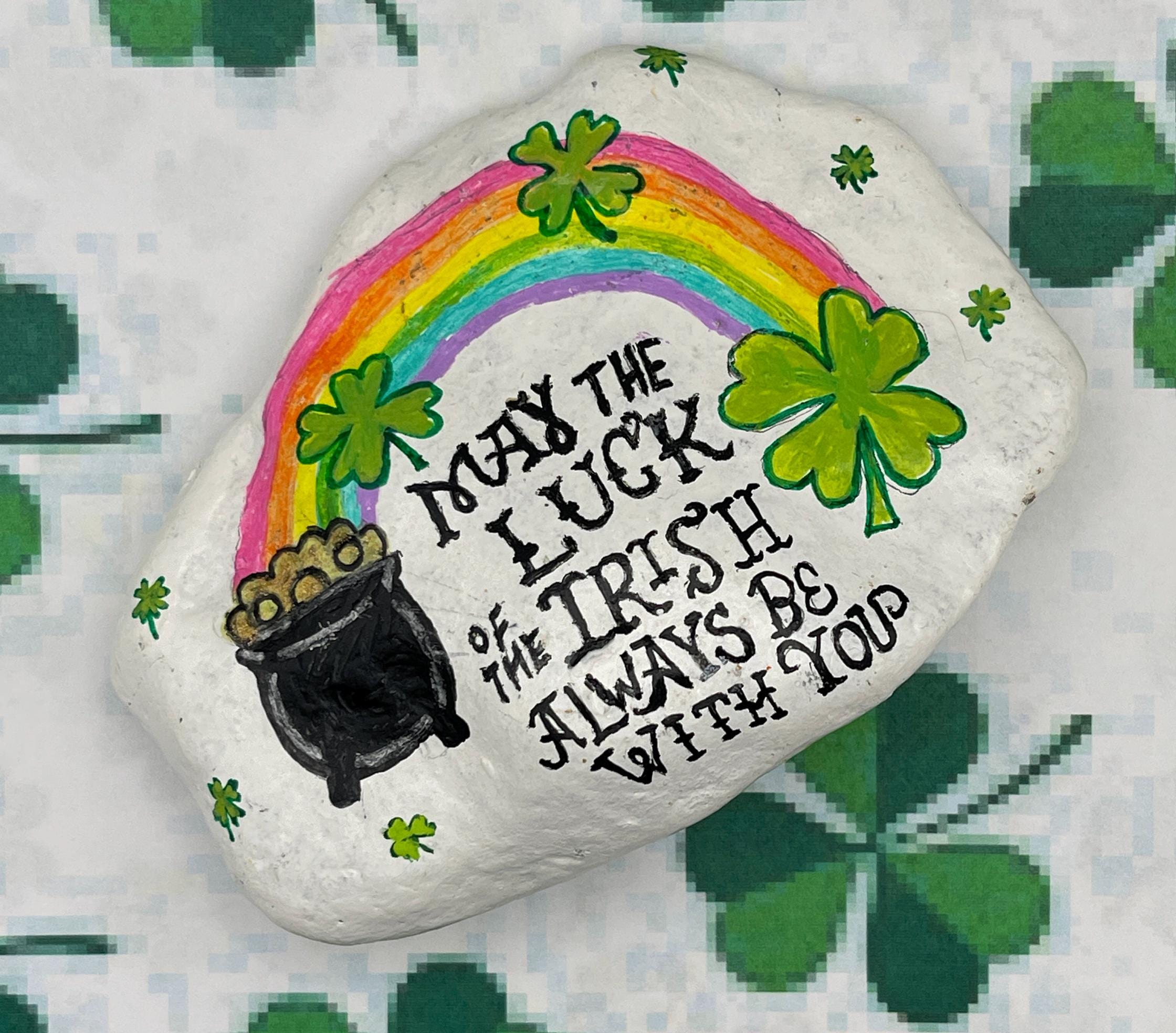 Irish Painted Rock Celtic Four Leaf Clover, Luck O' The Irish, St.