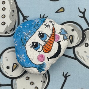 Cute Snowman With Blue Snow Hat, Painted Rock, Winter Pebble Art ...