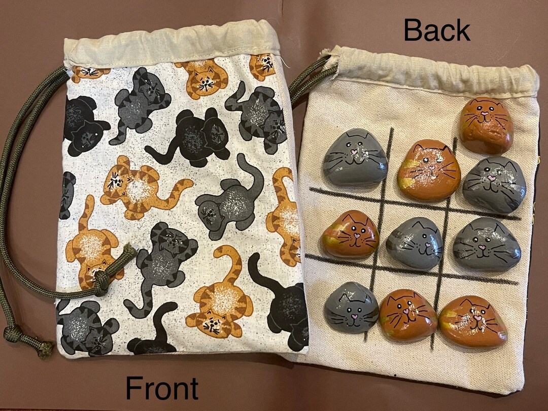 Cat Tic Tac Toe Painted Pebble Board Game, Kids Gift Set, Travel Game ...