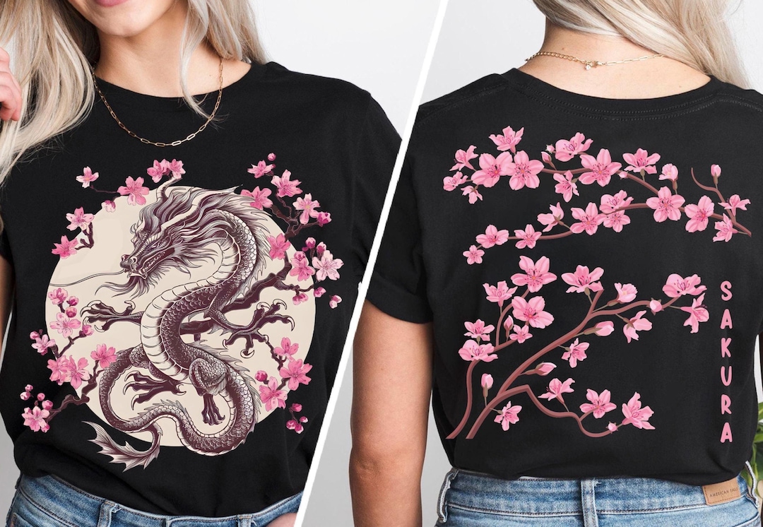 Japanese Sakura Dragon Shirt, Pink Cherry Blossom T-shirt, Spring ...