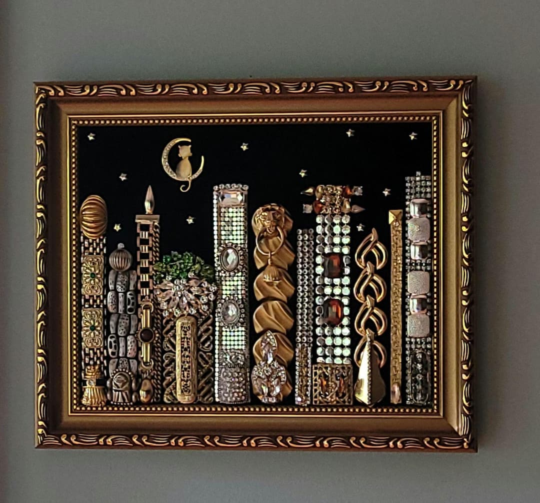 Framed Jewelry Art, Cityscape. Handcrafted Picture Created With Vintage ...