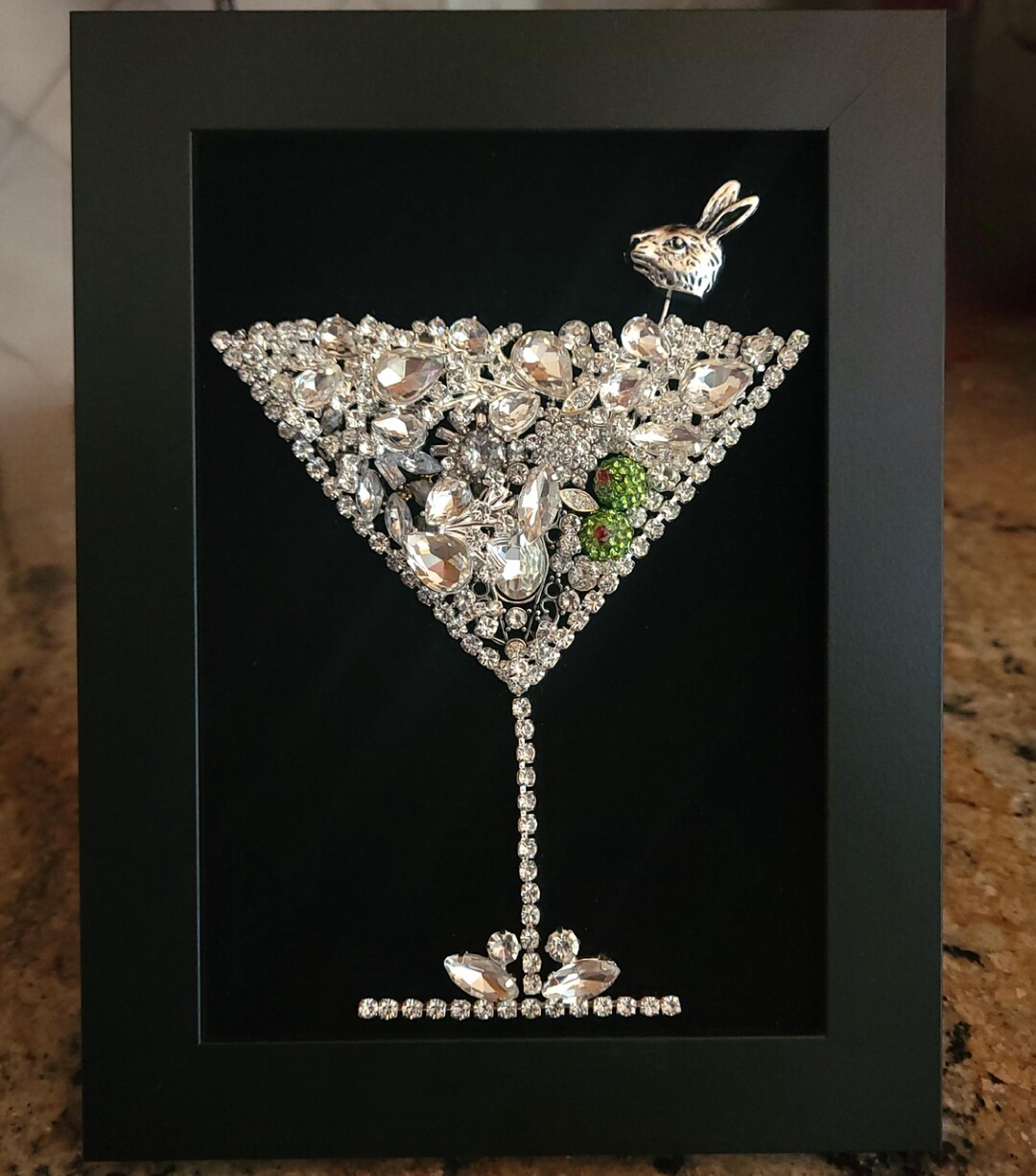 Handcrafted Framed Jeweled Wall Art, Home Decor. Martini Cocktail ...