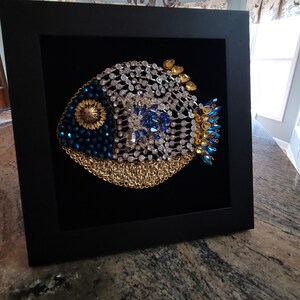 Framed Upcycled Jewelry Art, Jeweled Fish. Created With Vintage and ...
