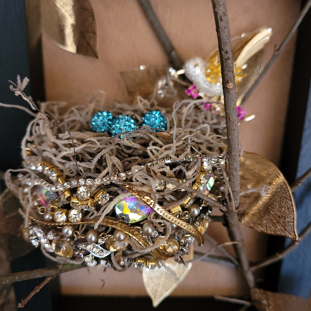 Framed Jewelry Art, Jeweled Bird Nest - Etsy