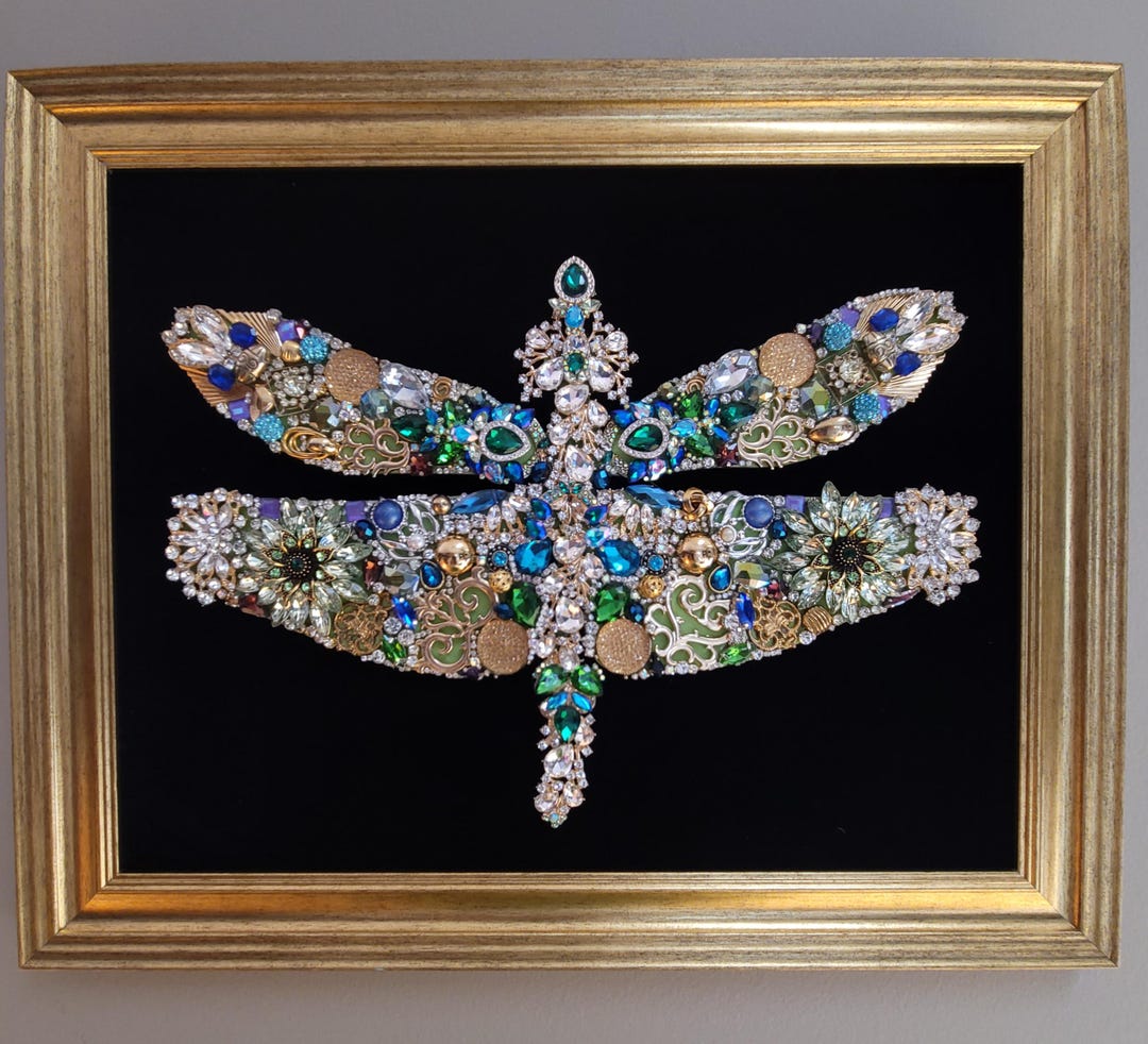 Framed Jewelry Art, Dragonfly. Handcrafted Home Decor Picture Created ...