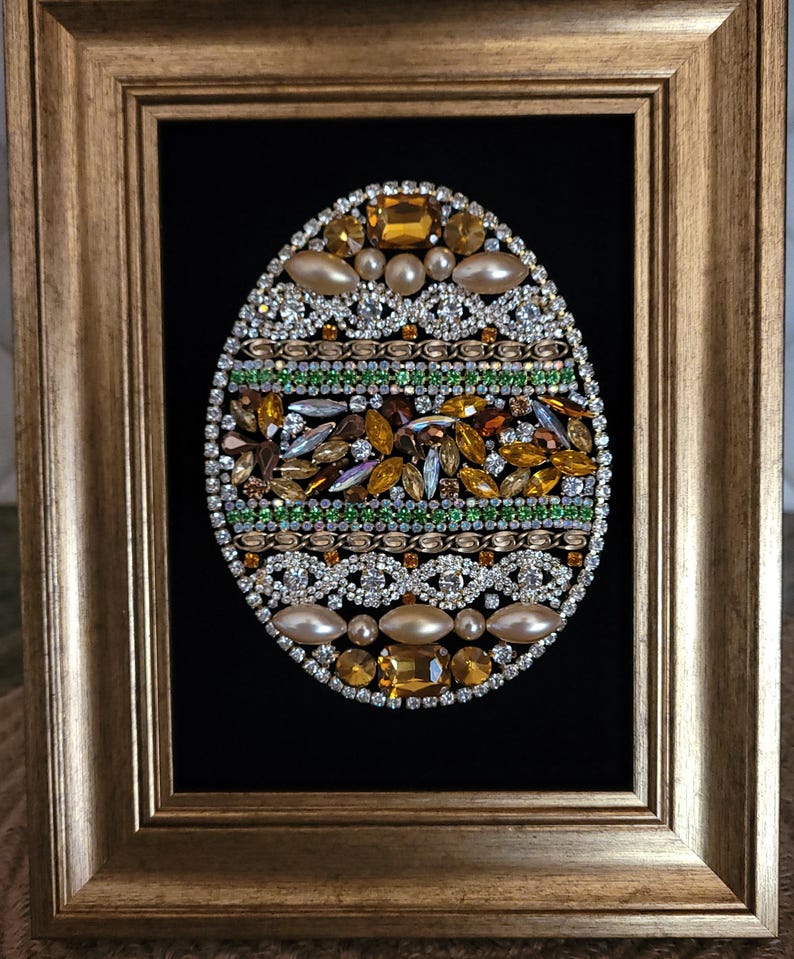 Handcrafted Framed Jewelry Art, Easter Egg. Created With Vintage and ...