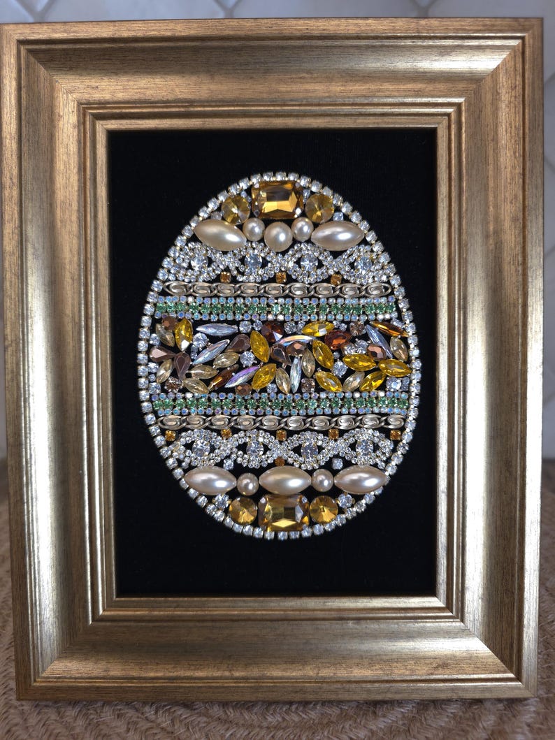 Handcrafted Framed Jewelry Art, Easter Egg. Created With Vintage and ...