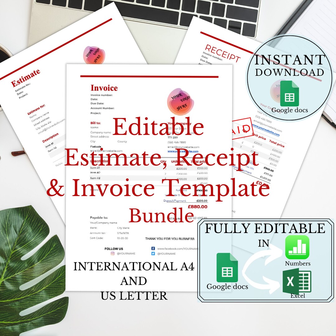 Red Business Estimate Invoice Receipt Bundle Template Google Docs ...