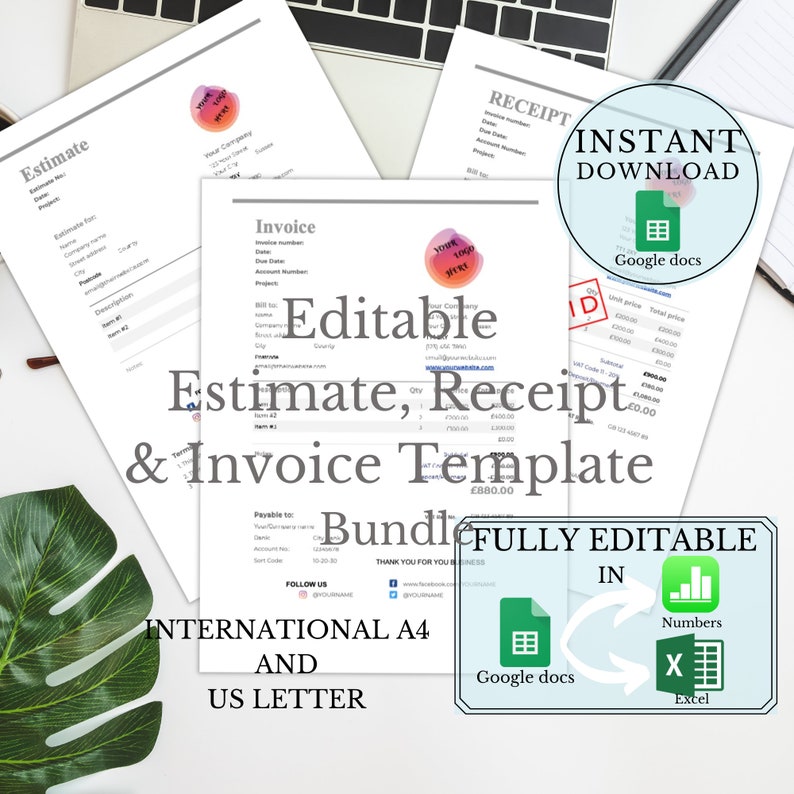 Grey Business Estimate Invoice Receipt Bundle Template Google - Etsy