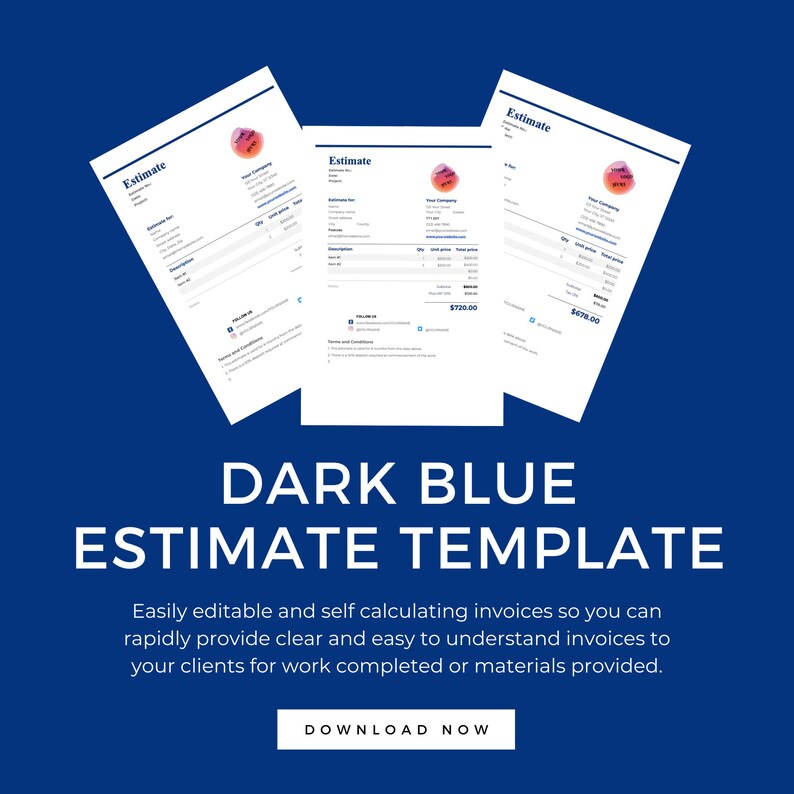 Blue Business Estimate Template in Google Docs Editable Printable and ...