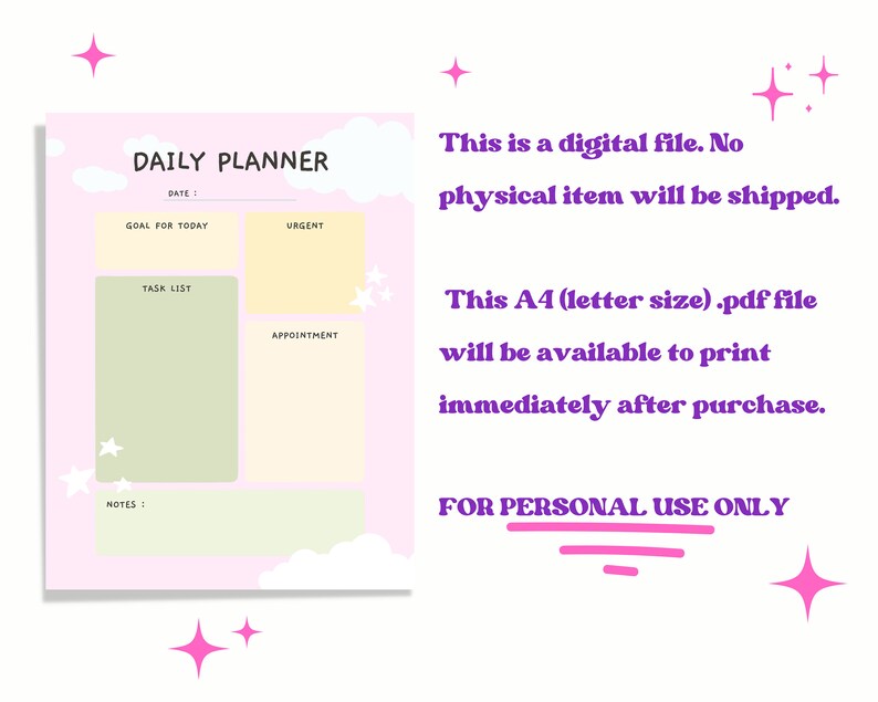 Cute Printable Minimalist Daily Planner Dreamy Green Pink - Etsy