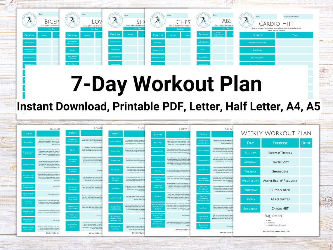 Weekly Workout Plan Printable With Exercises and Tracker/log for Home ...