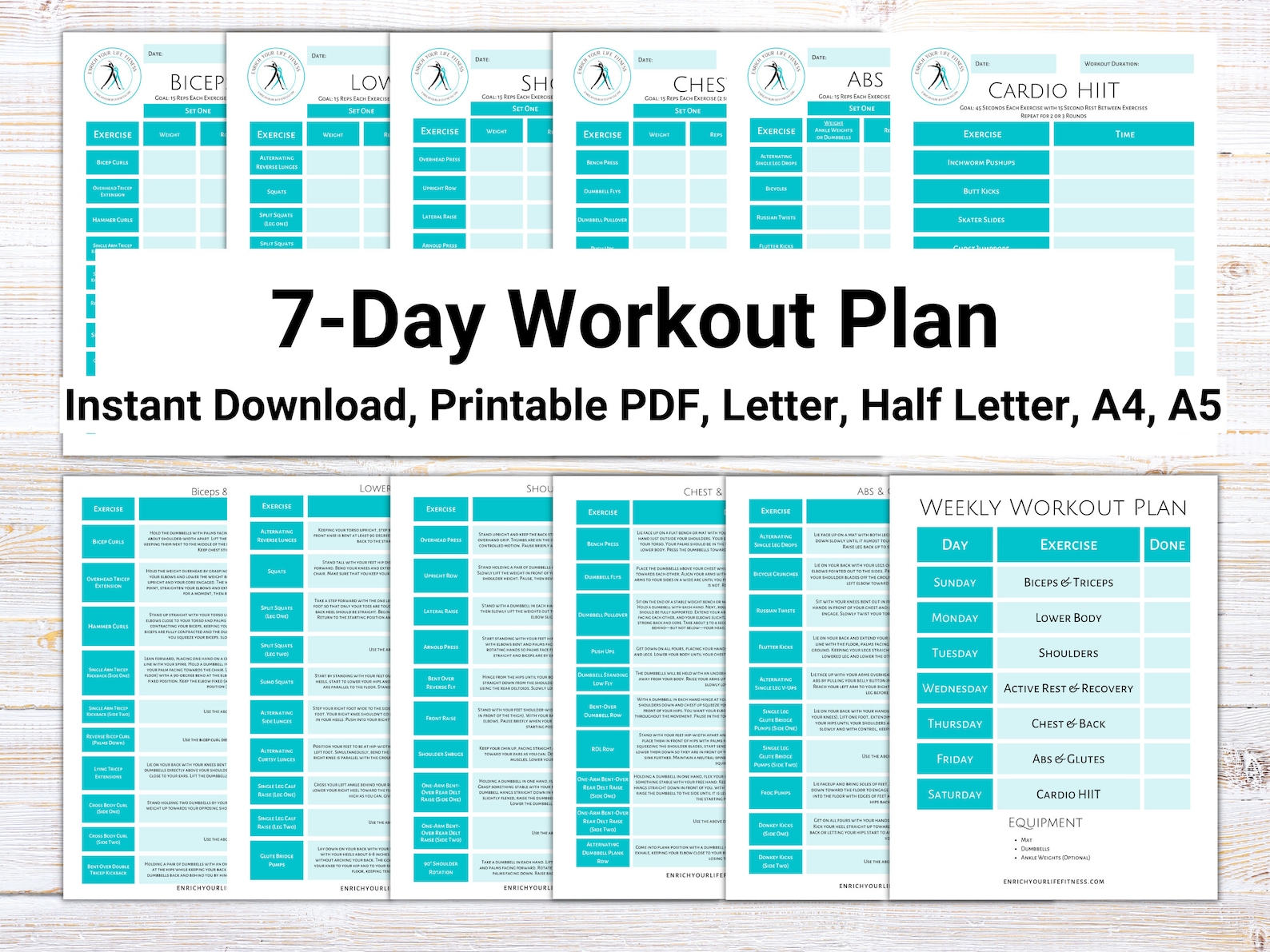 Weekly Workout Plan Printable With Exercises and Tracker/log for Home ...