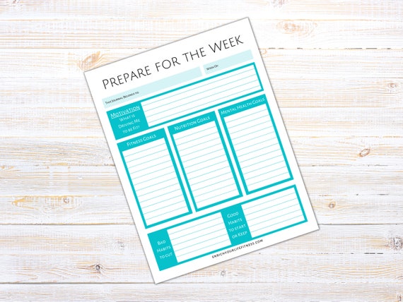 Weekly Goal Setting Printable PDF Wellness Planner Journal - Etsy
