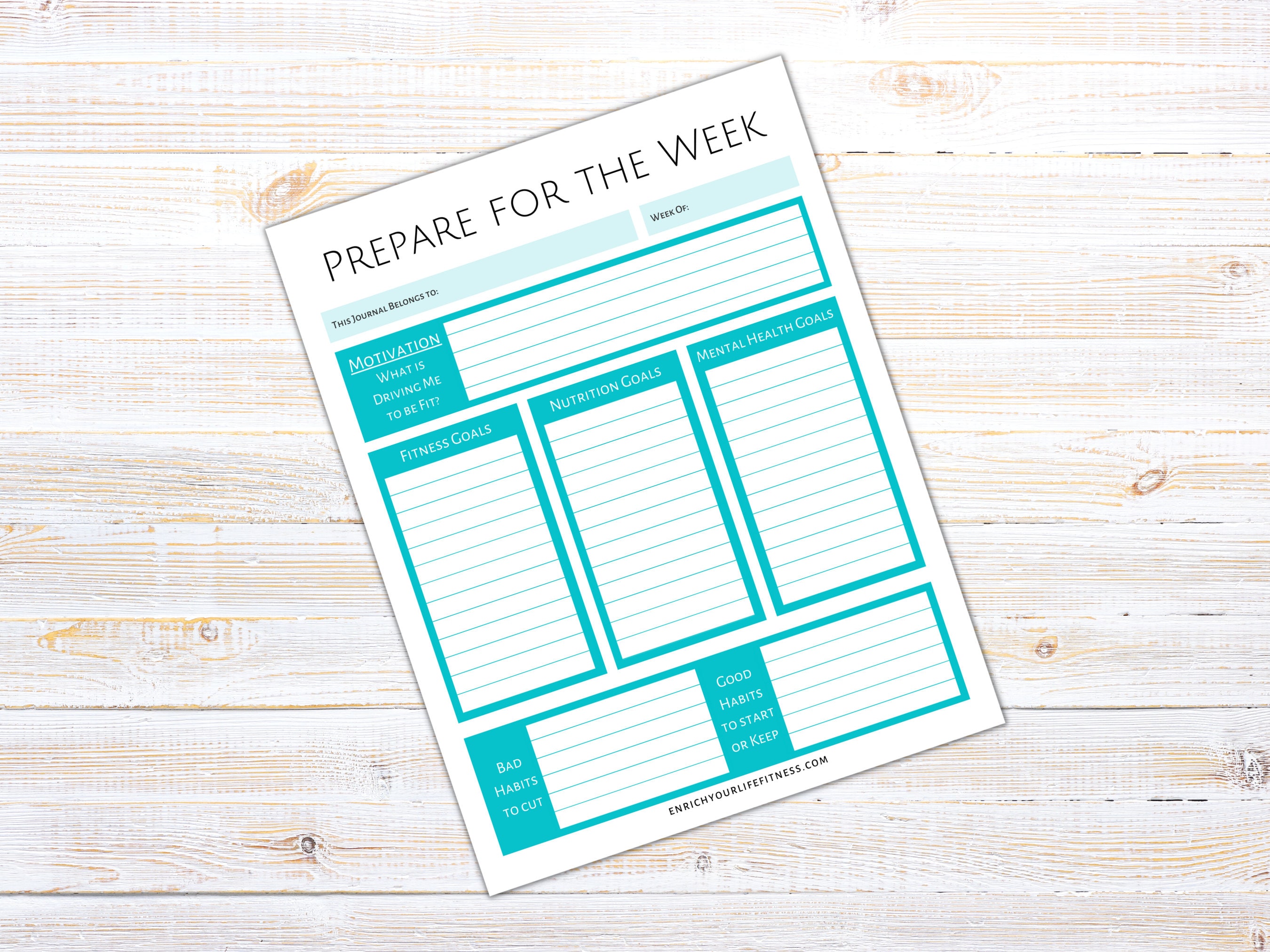 Weekly Goal Setting Printable PDF, Wellness Planner, Journal, Planner ...