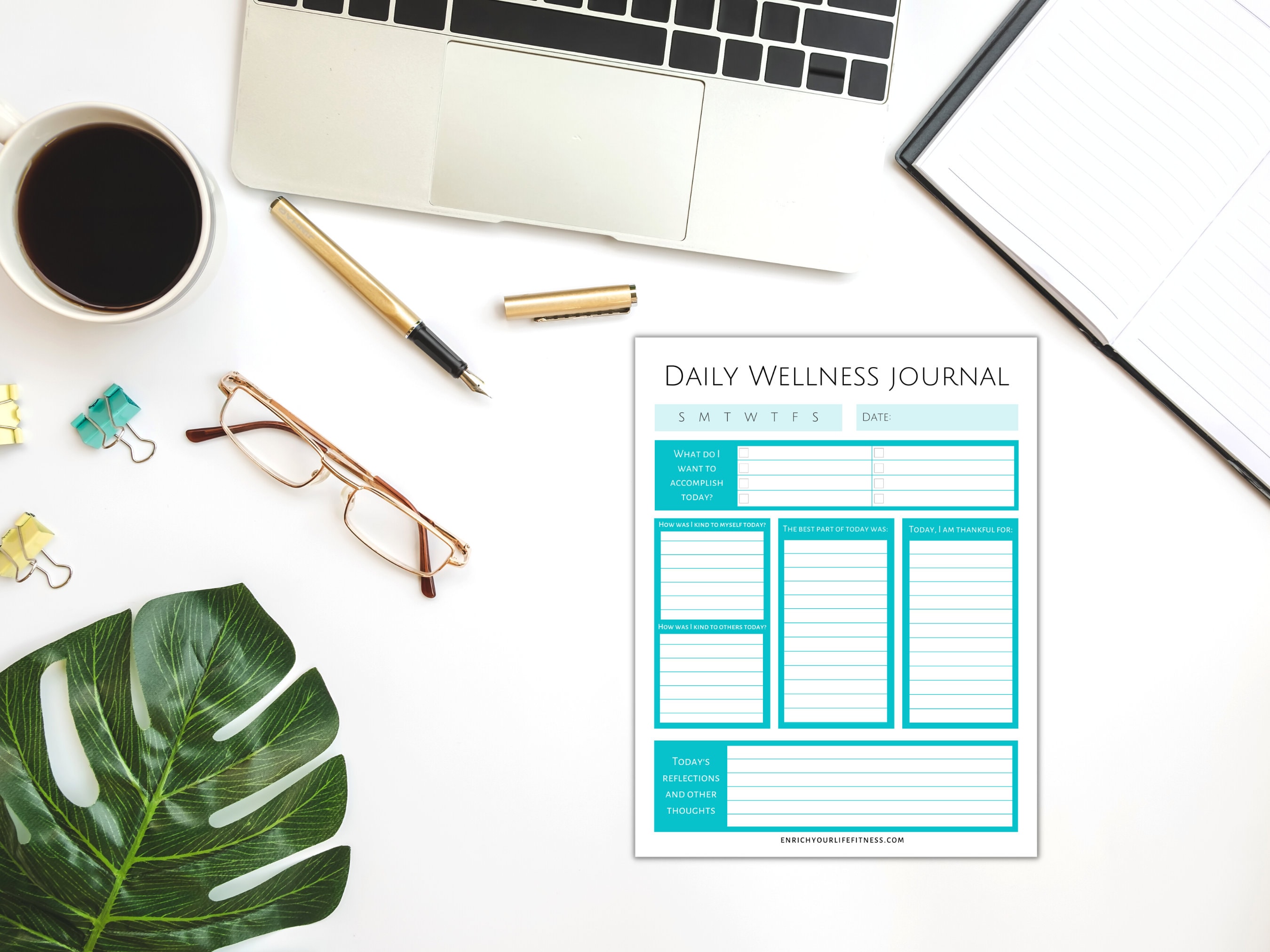 Daily Wellness Journal Printable PDF, to Do, Fitness, Gratitude Journal ...