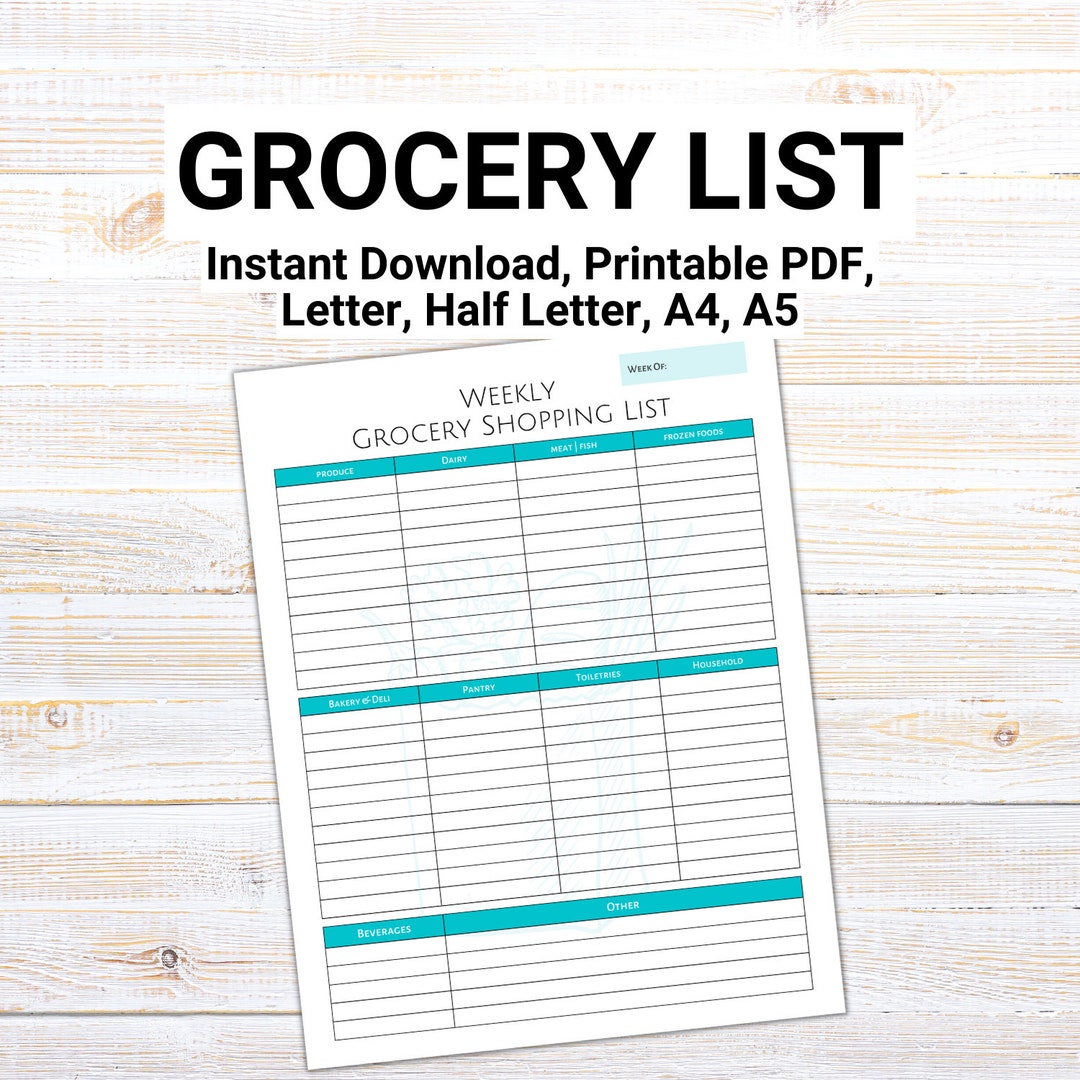 Weekly Grocery Shopping List With Categories, Grocery List Template ...