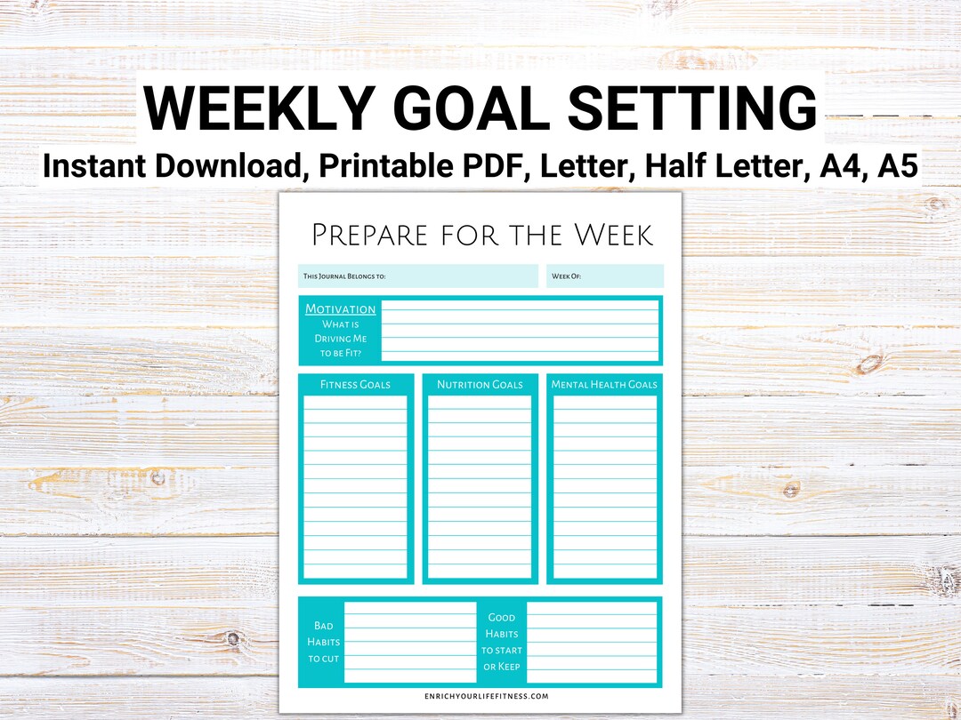 Weekly Goal Setting Printable PDF Wellness Planner Journal - Etsy