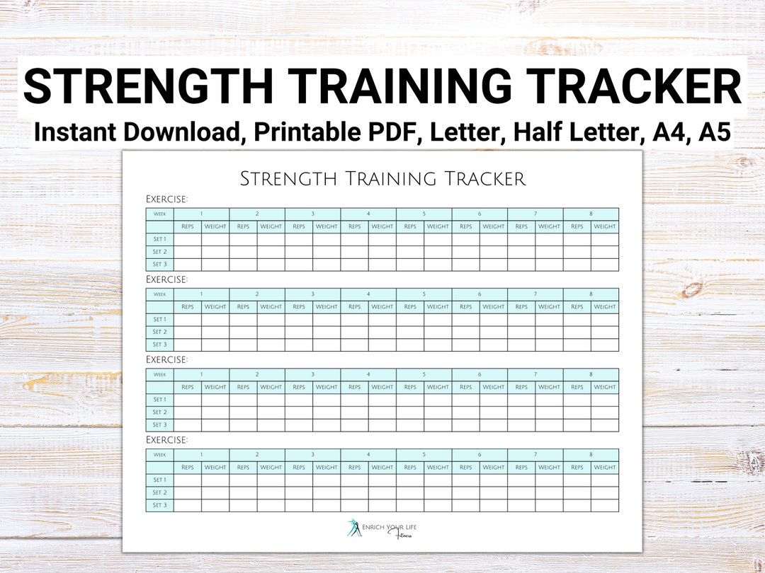 Strength Training Workout Tracker Printable, Weight Lifting Exercise ...