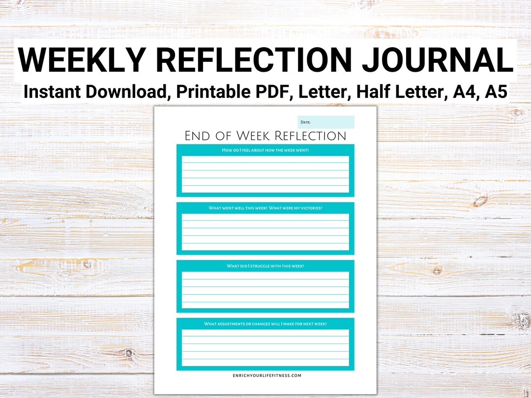 End of Week Reflection Journal Printable PDF, to Do, Fitness, Gratitude ...