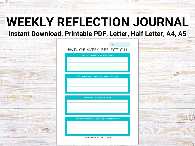 End of Week Reflection Journal Printable PDF, to Do, Fitness, Gratitude ...
