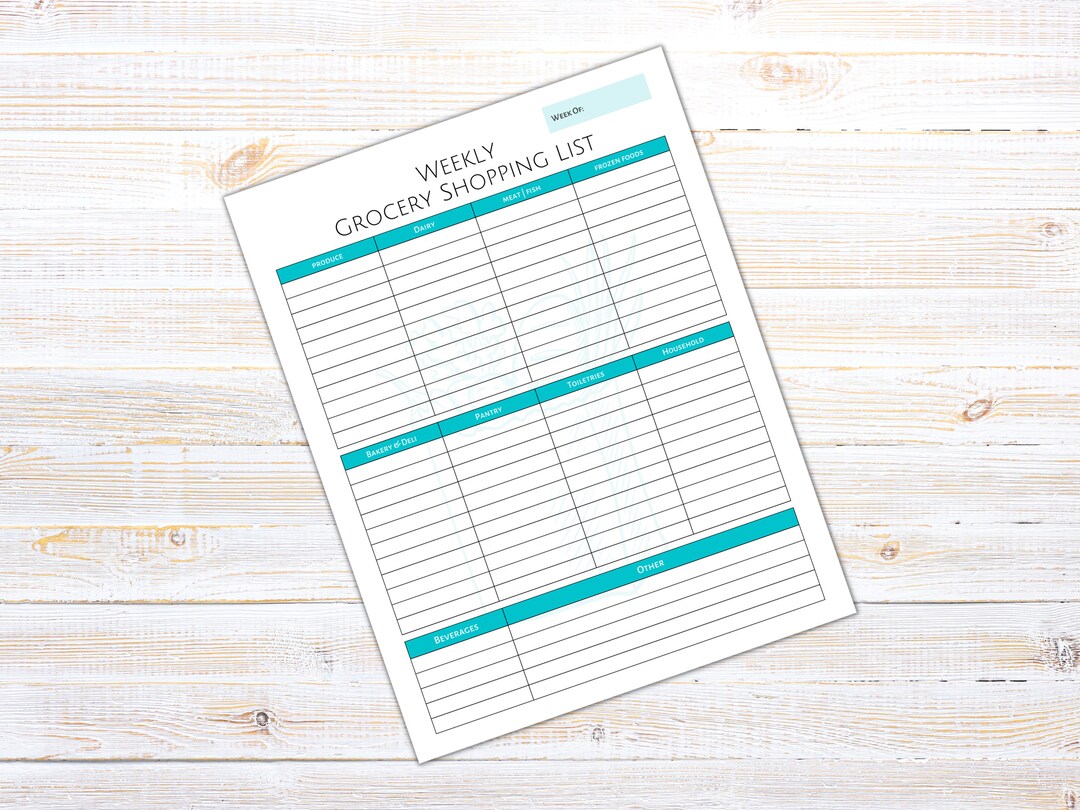 Weekly Grocery Shopping List With Categories Grocery List - Etsy