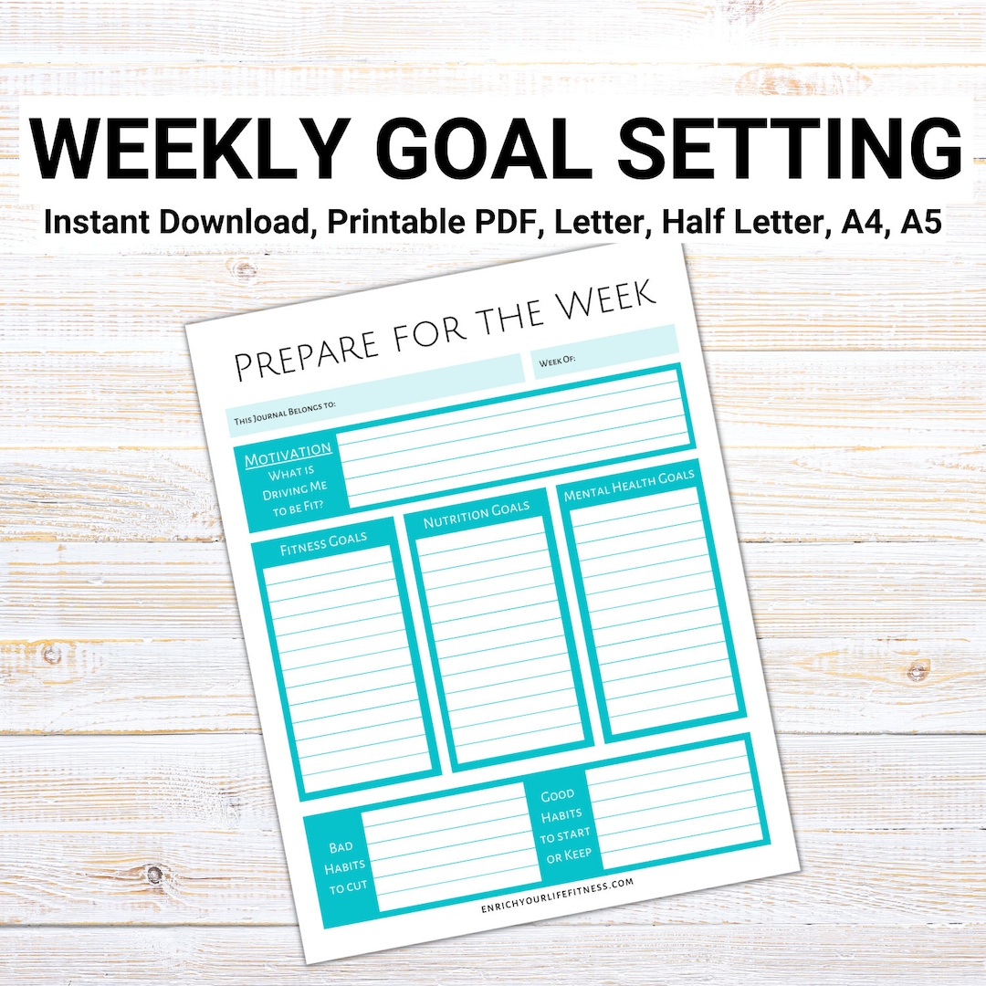 Weekly Goal Setting Printable PDF, Wellness Planner, Journal, Planner ...